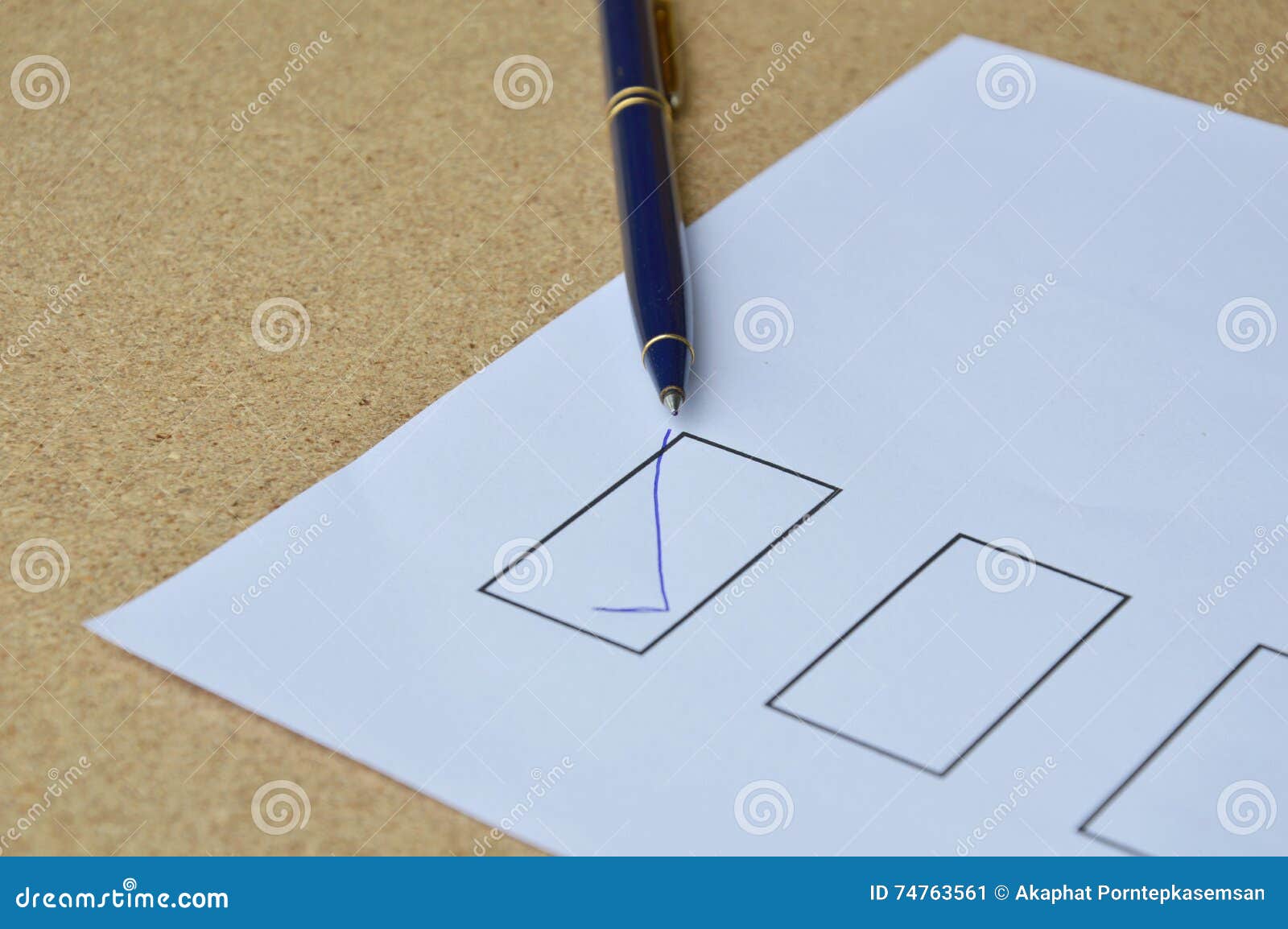 Pen Filled Correct Sign in the Blank on Paper Stock Image - Image of ...