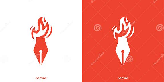 Creative Pen Fire Logo Design. Pen Writer and Fire Icon Graphic Stock ...