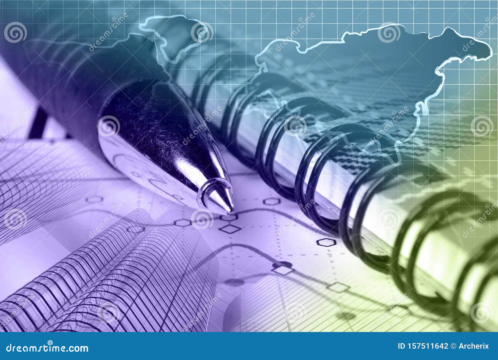 Pen, graph and map stock photo. Image of innovation - 157511642