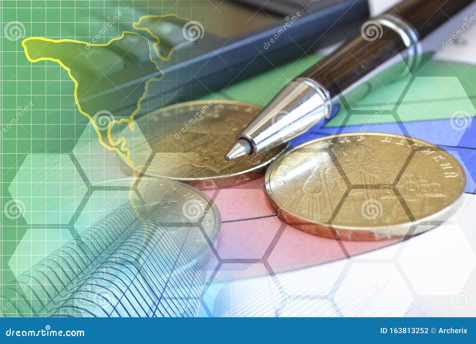 Pen, graph and map stock photo. Image of analysis, market - 163813252