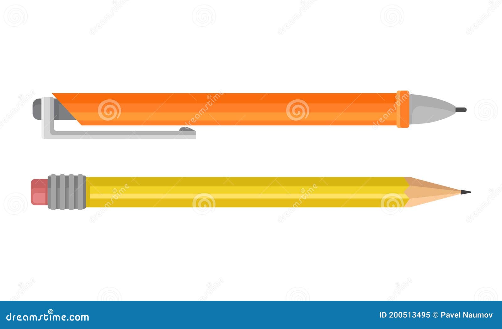 Pen and Graphite Pencil As Writing or Drawing Instrument Vector Set ...