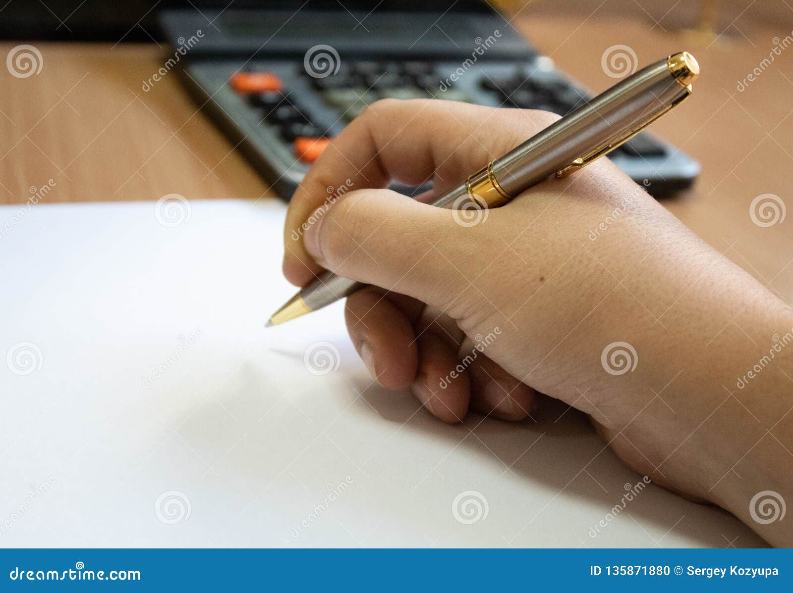 Pen in hand stock photo. Image of hand, company, employee - 135871880