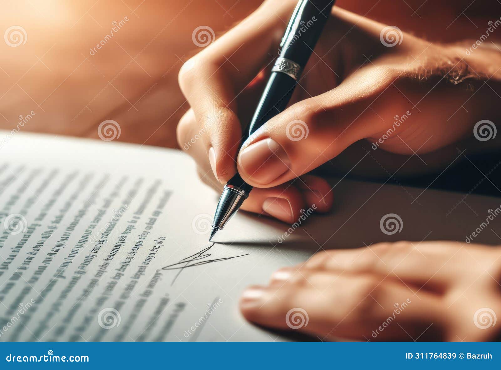 Pen in Hand Signs a Agreement Document Stock Illustration ...