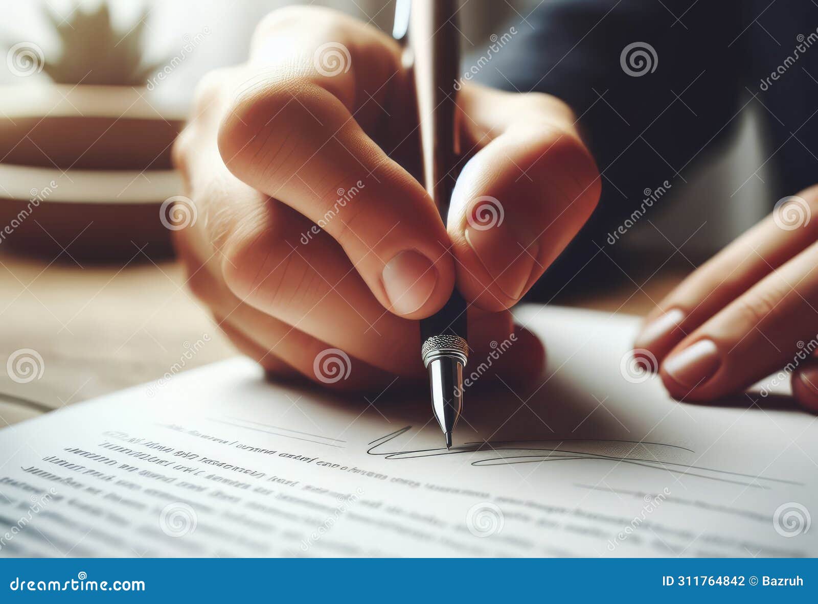 Pen in Hand Signs a Agreement Document Stock Illustration ...