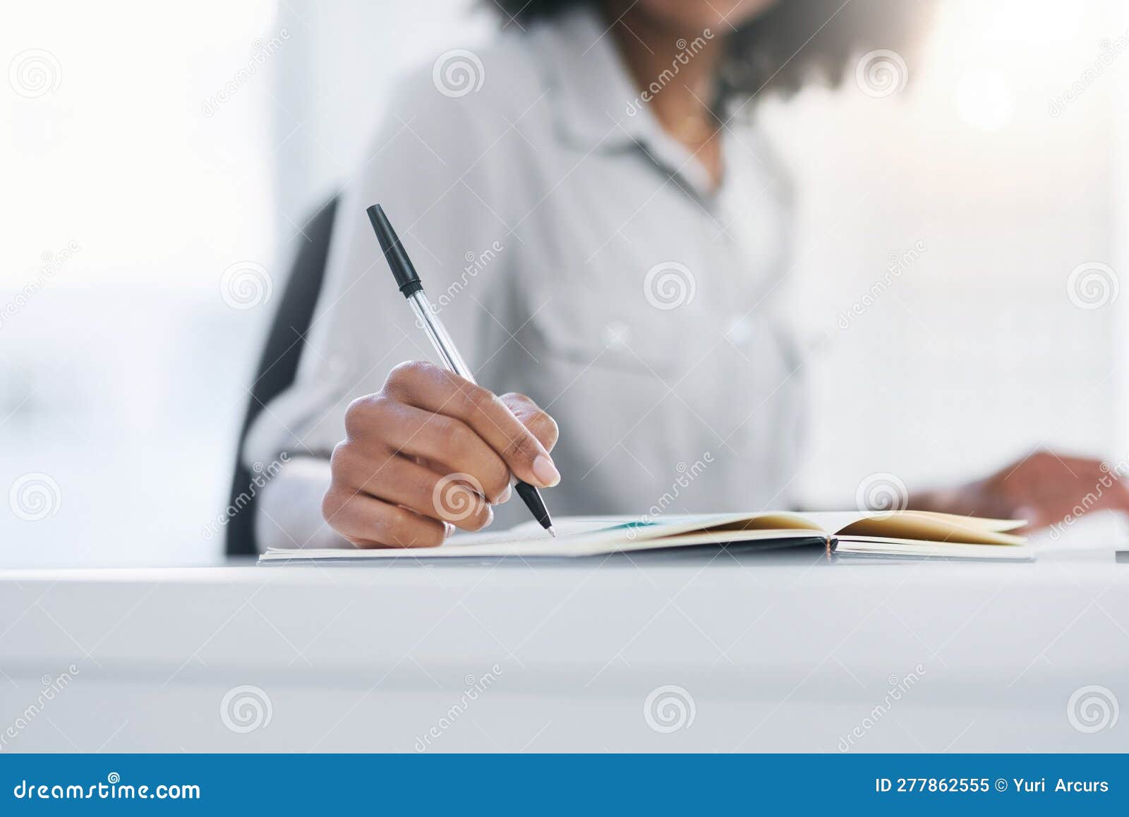 Pen, Hand and Writing in Notebook or Planning, Working and Office or ...