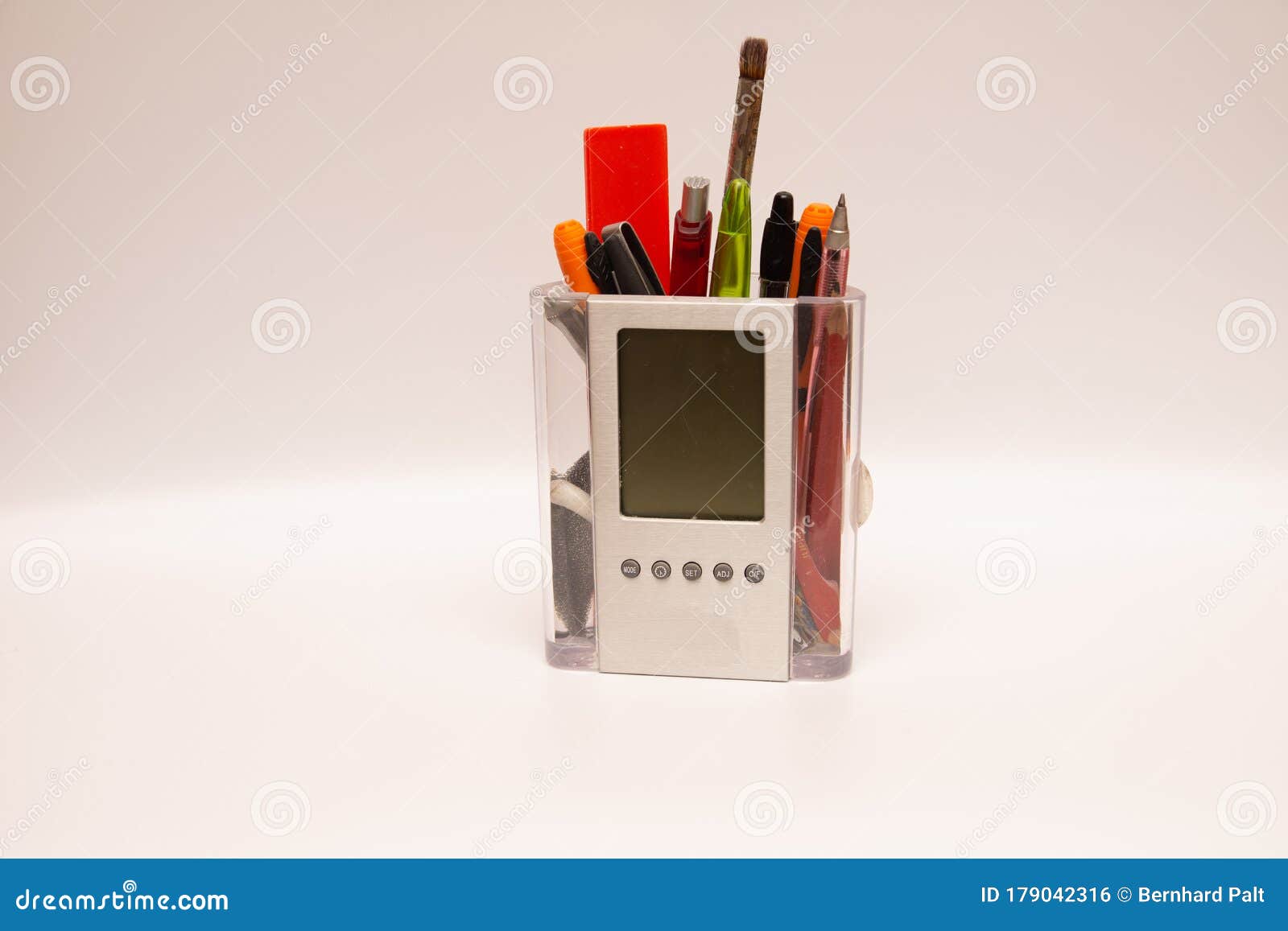Pen Holder with Various Pens Stock Photo - Image of supplies, ruler ...