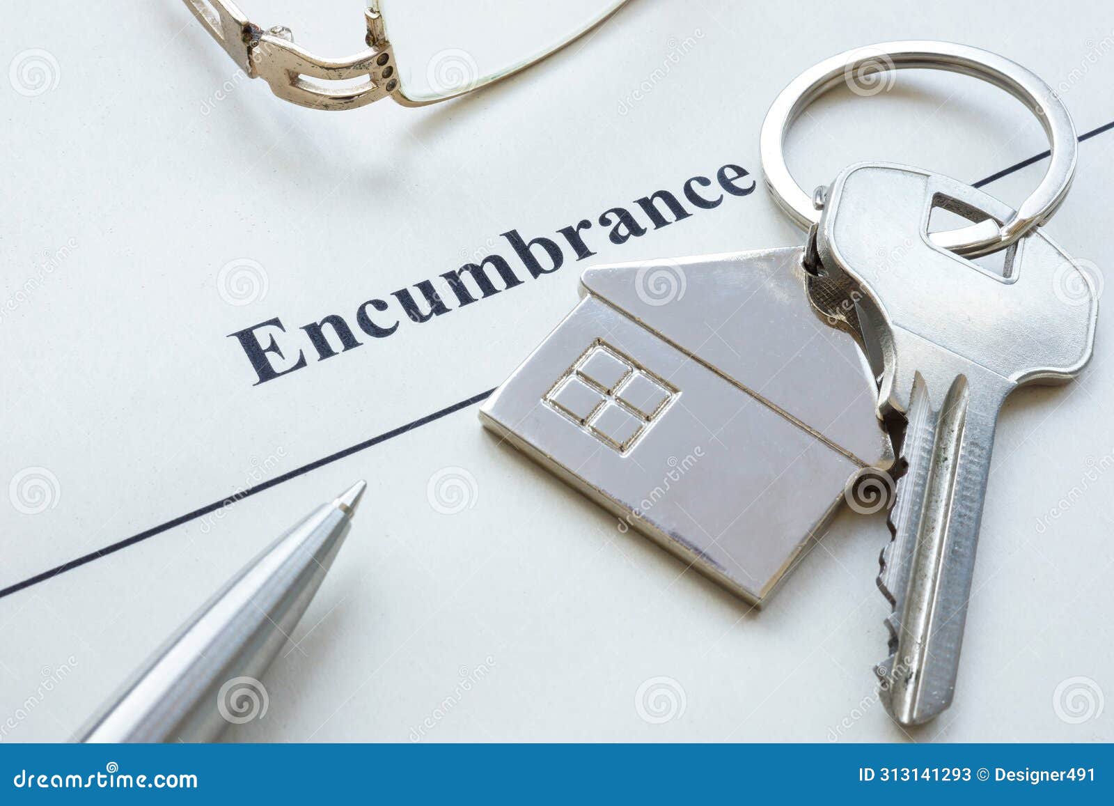 Pen, House Key and Document about Encumbrance. Stock Image - Image of ...