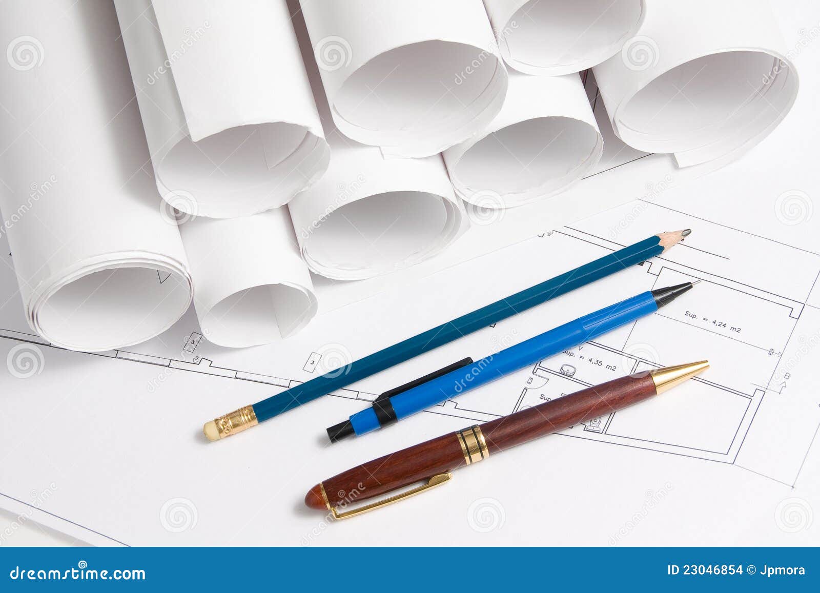 Pen and house plan stock photo. Image of construction - 23046854