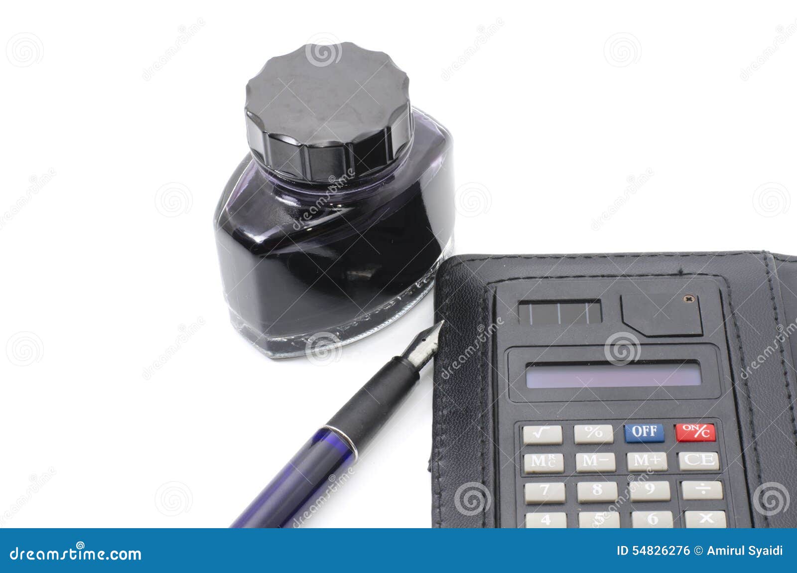 Pen, ink and calculator stock photo. Image of business - 54826276