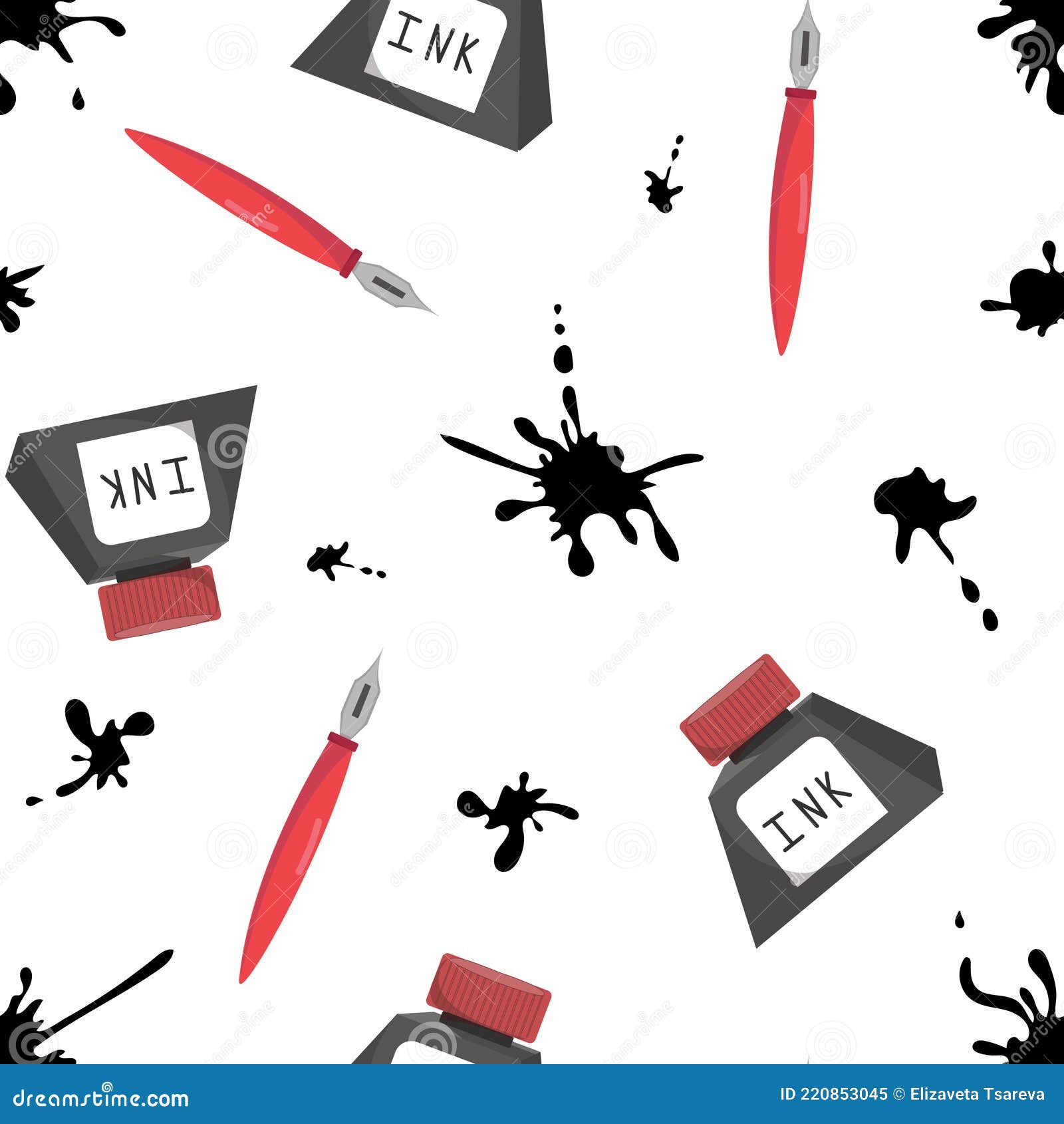 Pen and Ink Set Seamless Pattern. Hand Drawn Vector. Pens and Ink ...