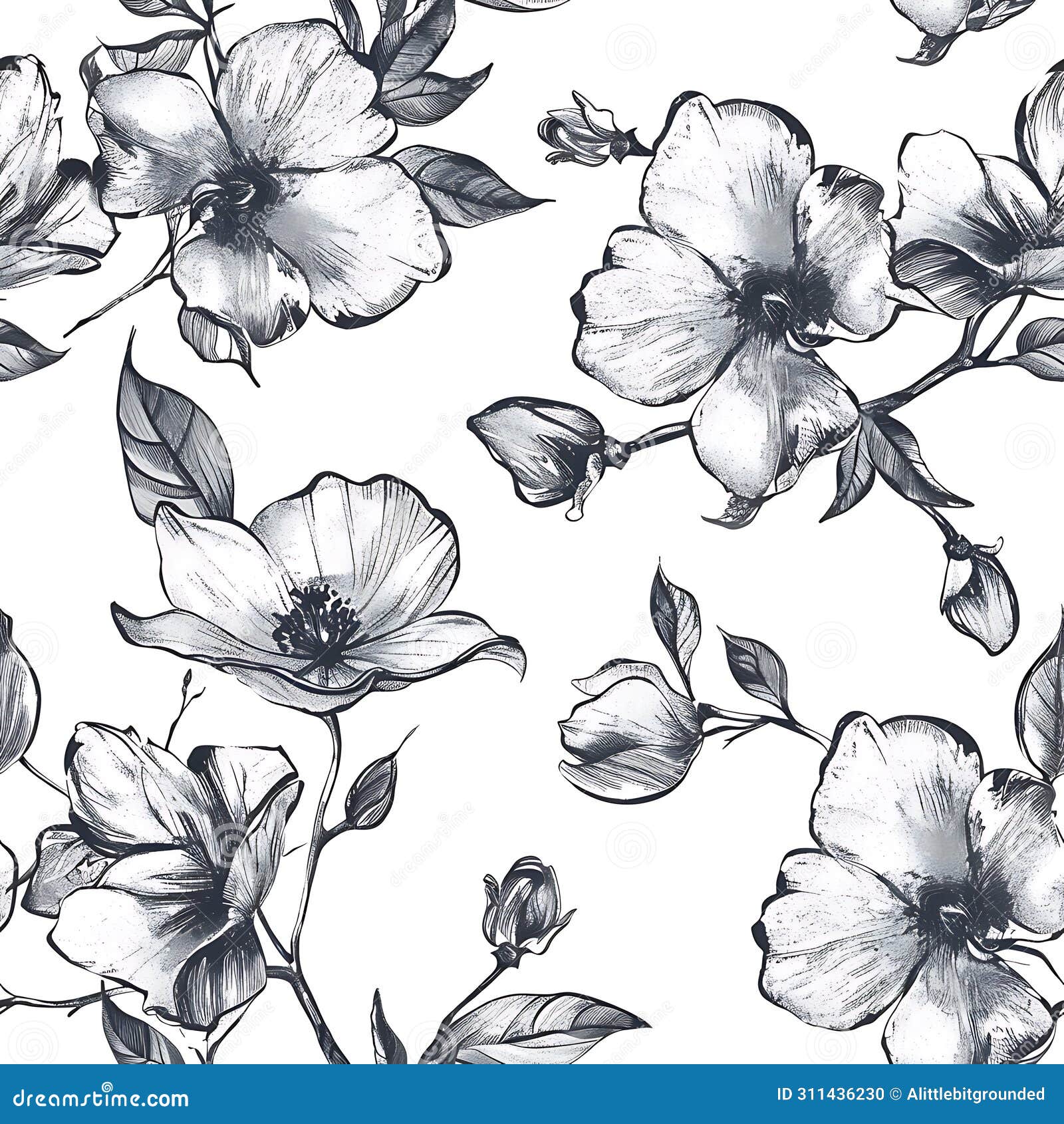 Pen and Ink Spring Flower Repeating Pattern Stock Illustration ...