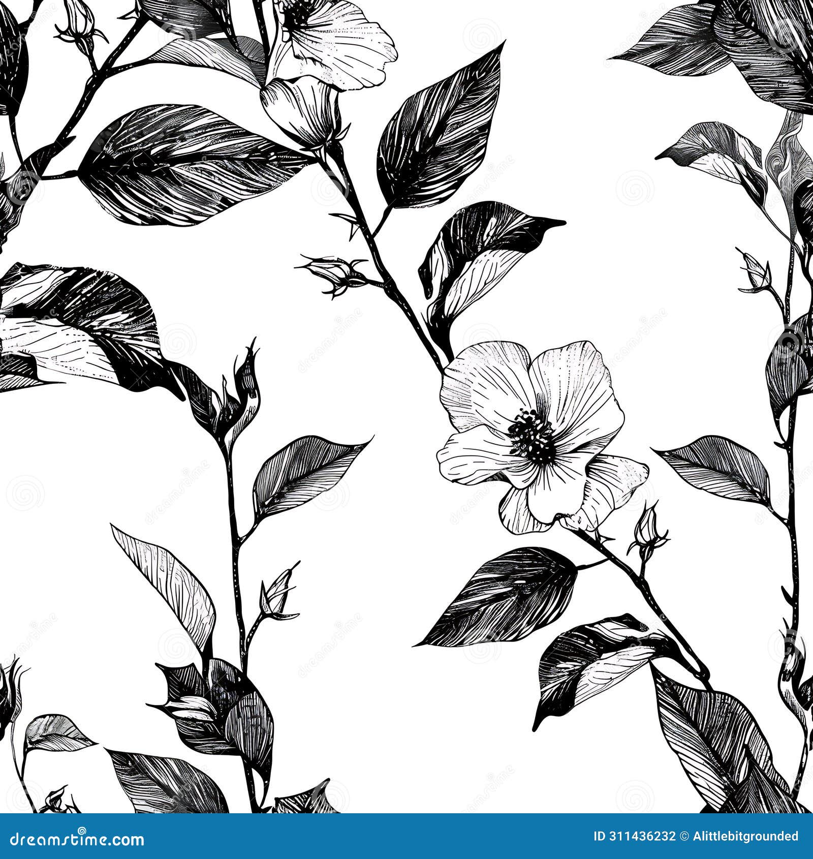 Pen and Ink Spring Flower Repeating Pattern Stock Illustration ...