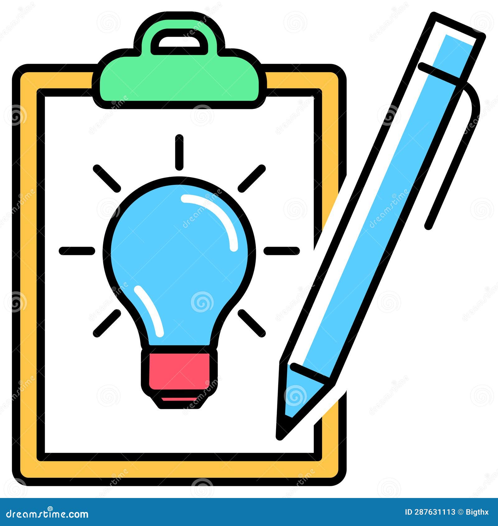Pen, Lamp Bulb and Board Icon. Symbol for Modeling Idea and Innovation ...