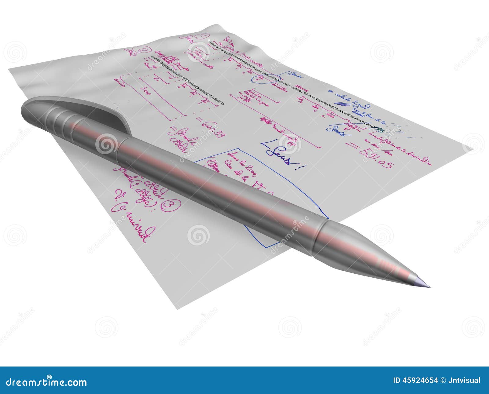 Pen Laying on a Page of Formulas with Annotations Stock Illustration ...