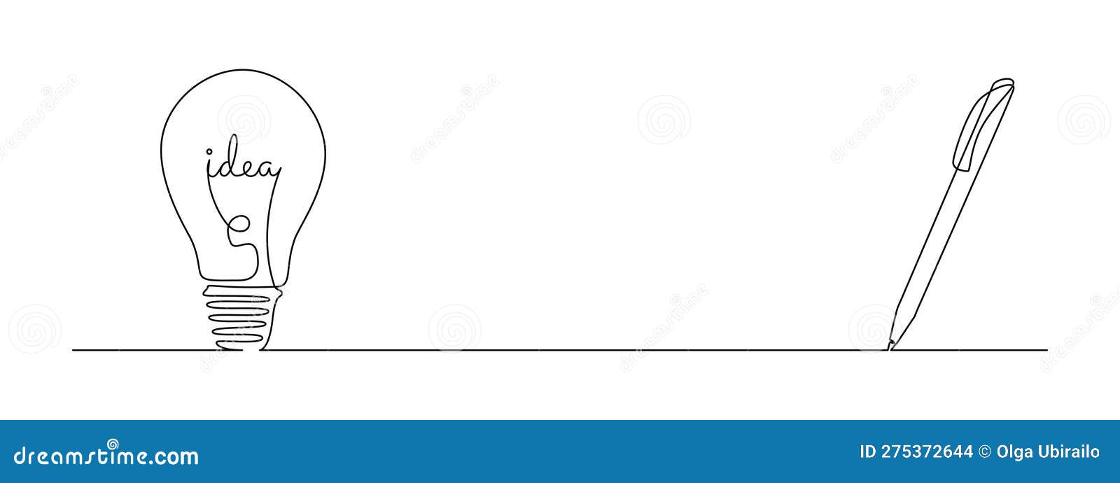 Pen and Light Bulb in One Continuous Line Drawing, Pencil and Lightbulb ...