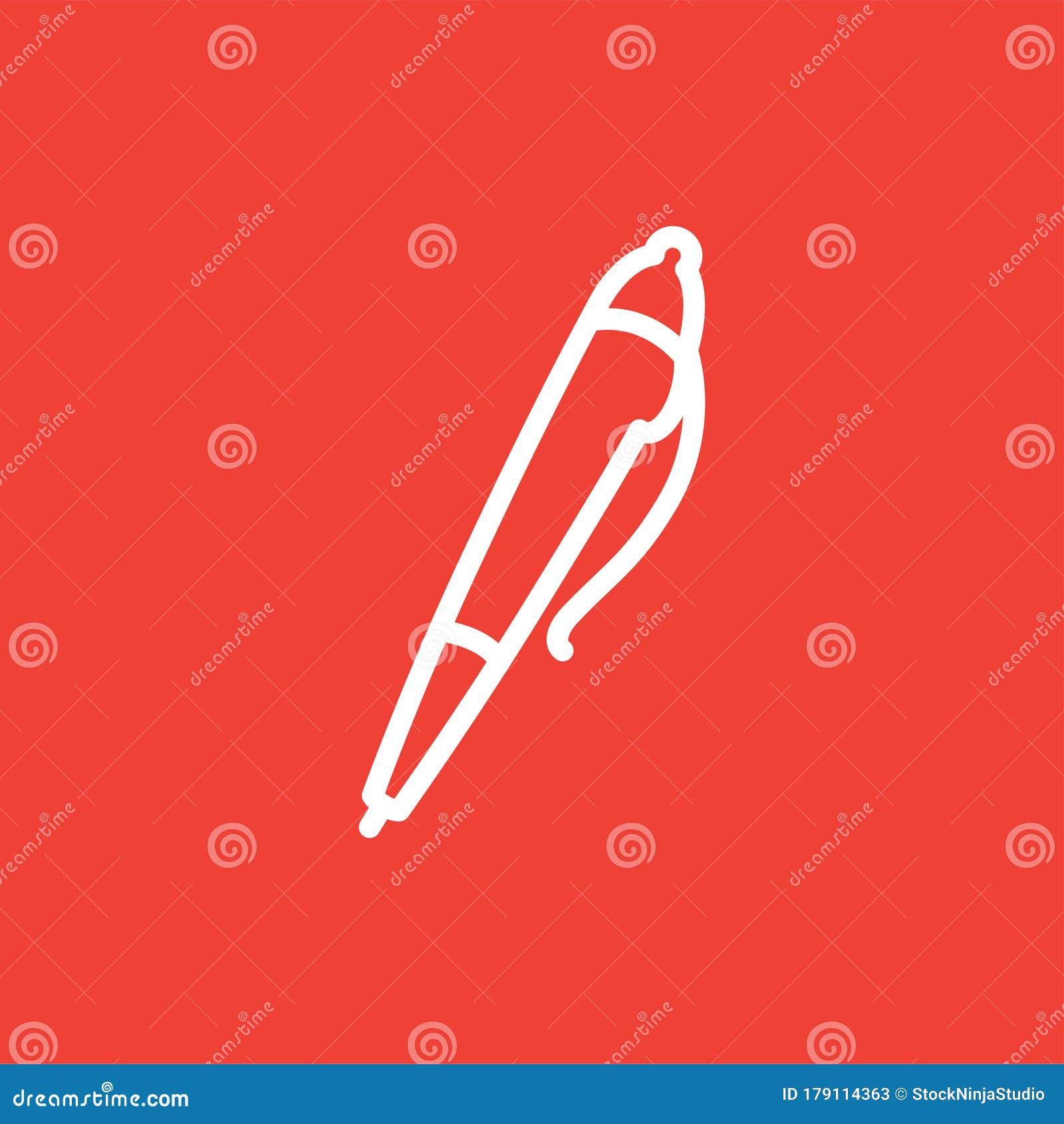 Pen Line Icon on Red Background. Red Flat Style Vector Illustration ...