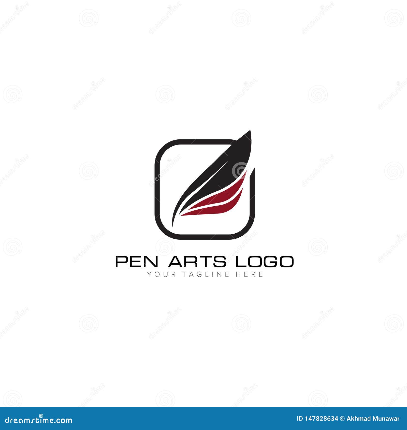 Pen Logo Design with Silhouette and Arts Line Stock Vector ...