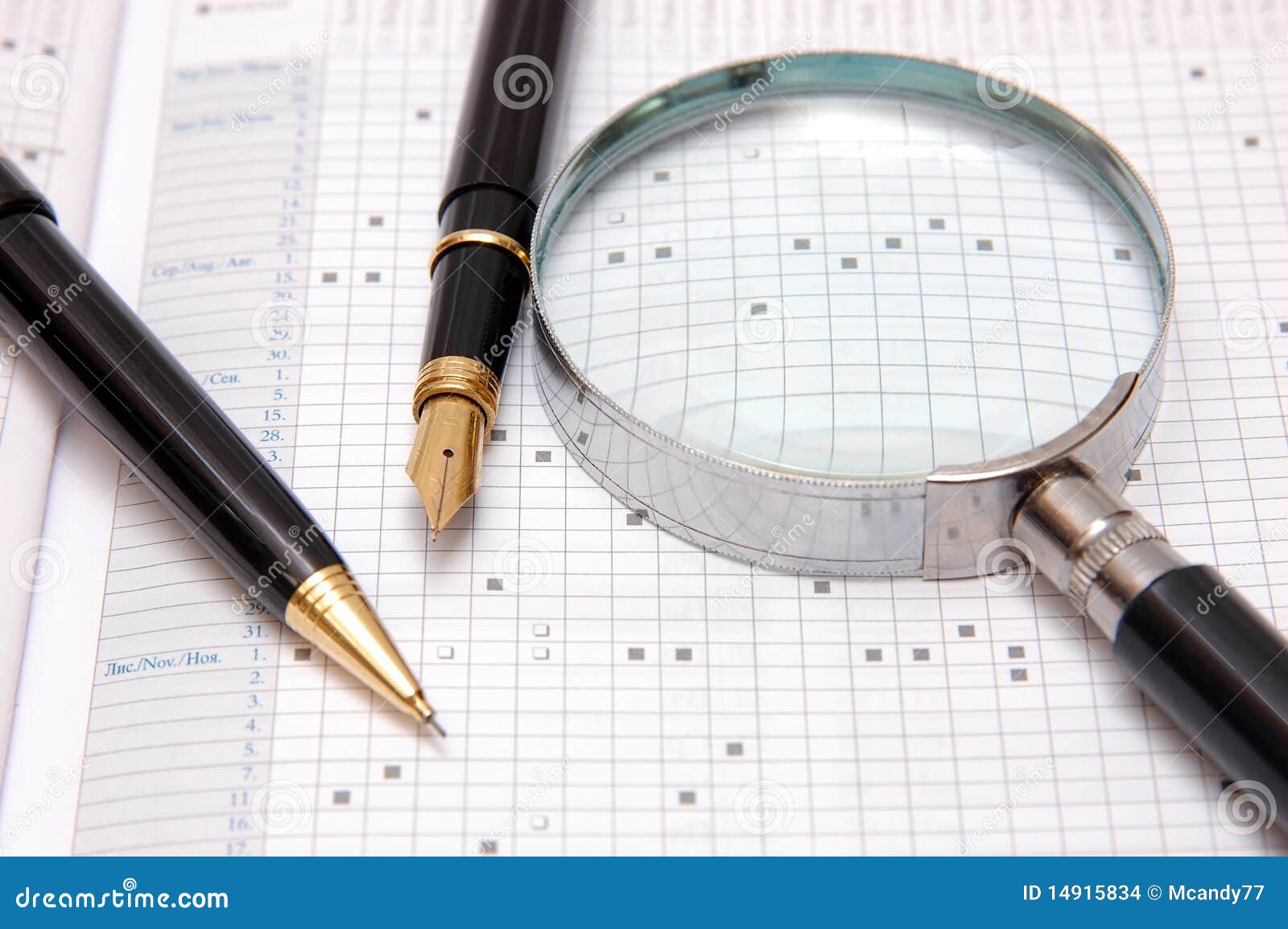 Pen,magnifier and Organizer Stock Photo - Image of magnifier, feather ...
