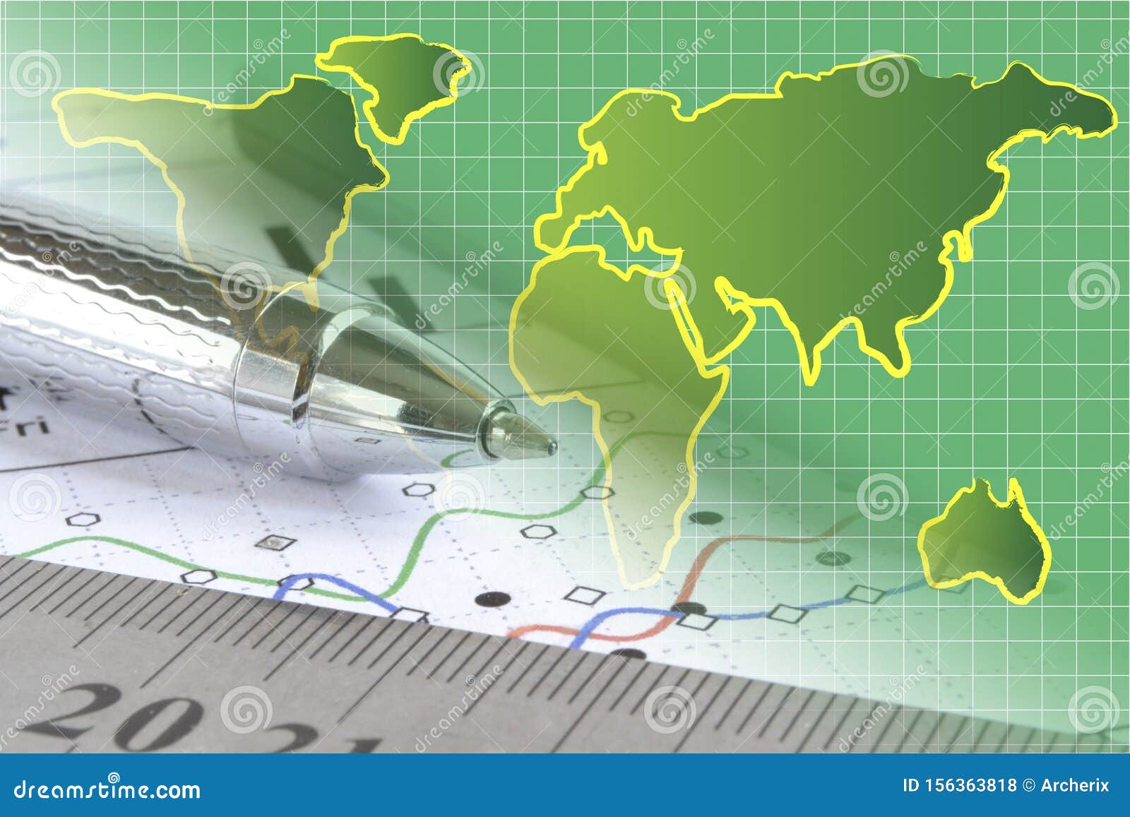 Pen, map and graph stock photo. Image of income, accounting - 156363818