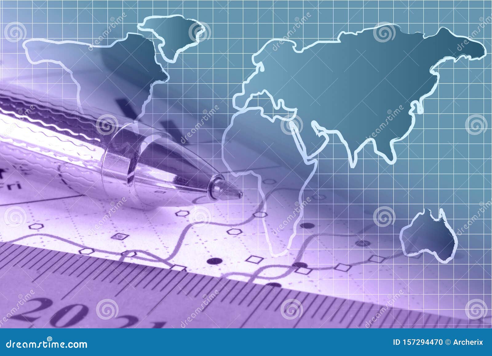 Pen, map and graph stock photo. Image of commerce, investigation ...