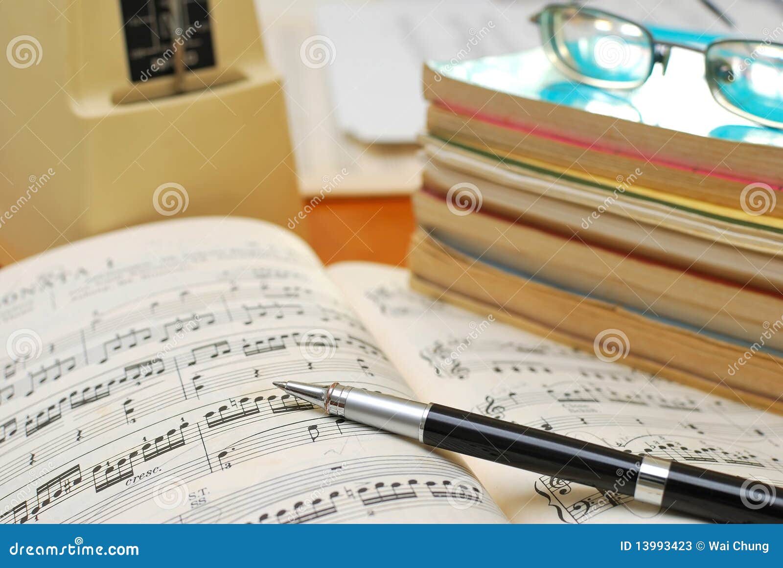 Pen on Music Score with Music Books Stock Image - Image of musician ...