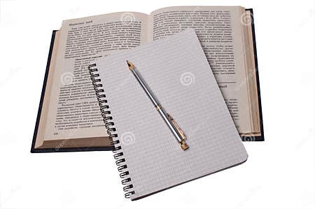 Pen on notebook and book 2 stock photo. Image of document - 4426398