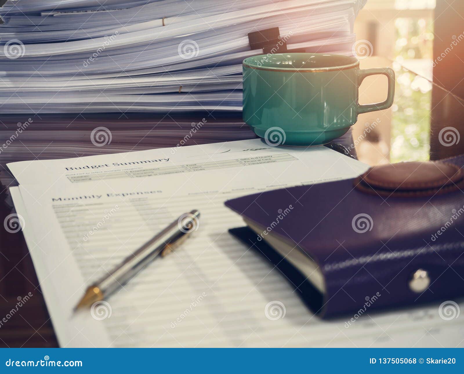 A Pen on Notebook with Documents in Office Stock Photo - Image of paper ...