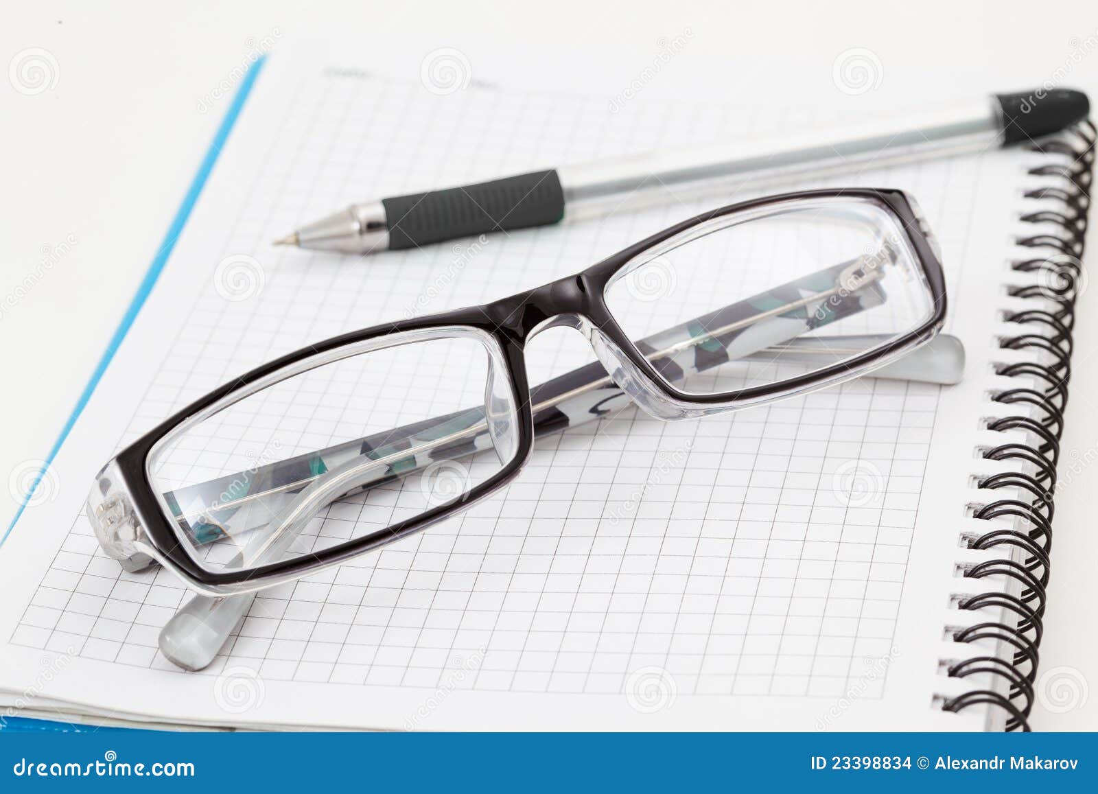 Pen notebook and glasses stock photo. Image of binder - 23398834