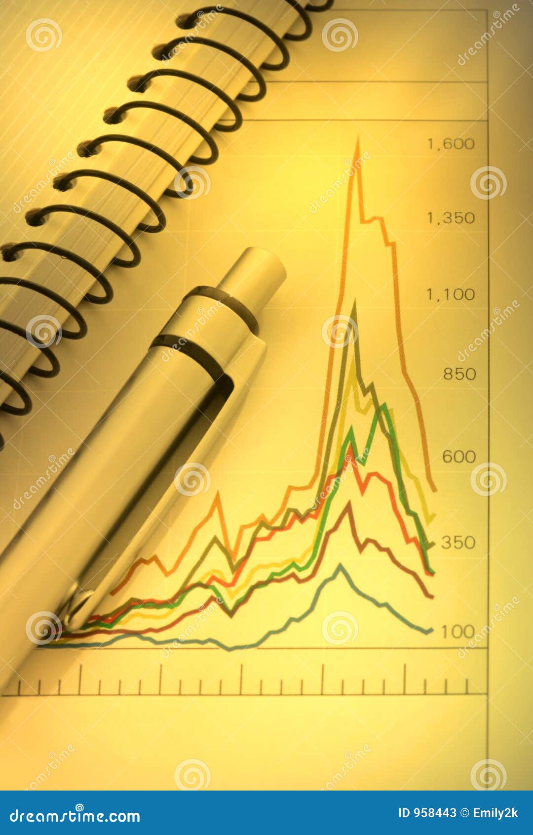 Pen and notebook on graph stock image. Image of colorful - 958443