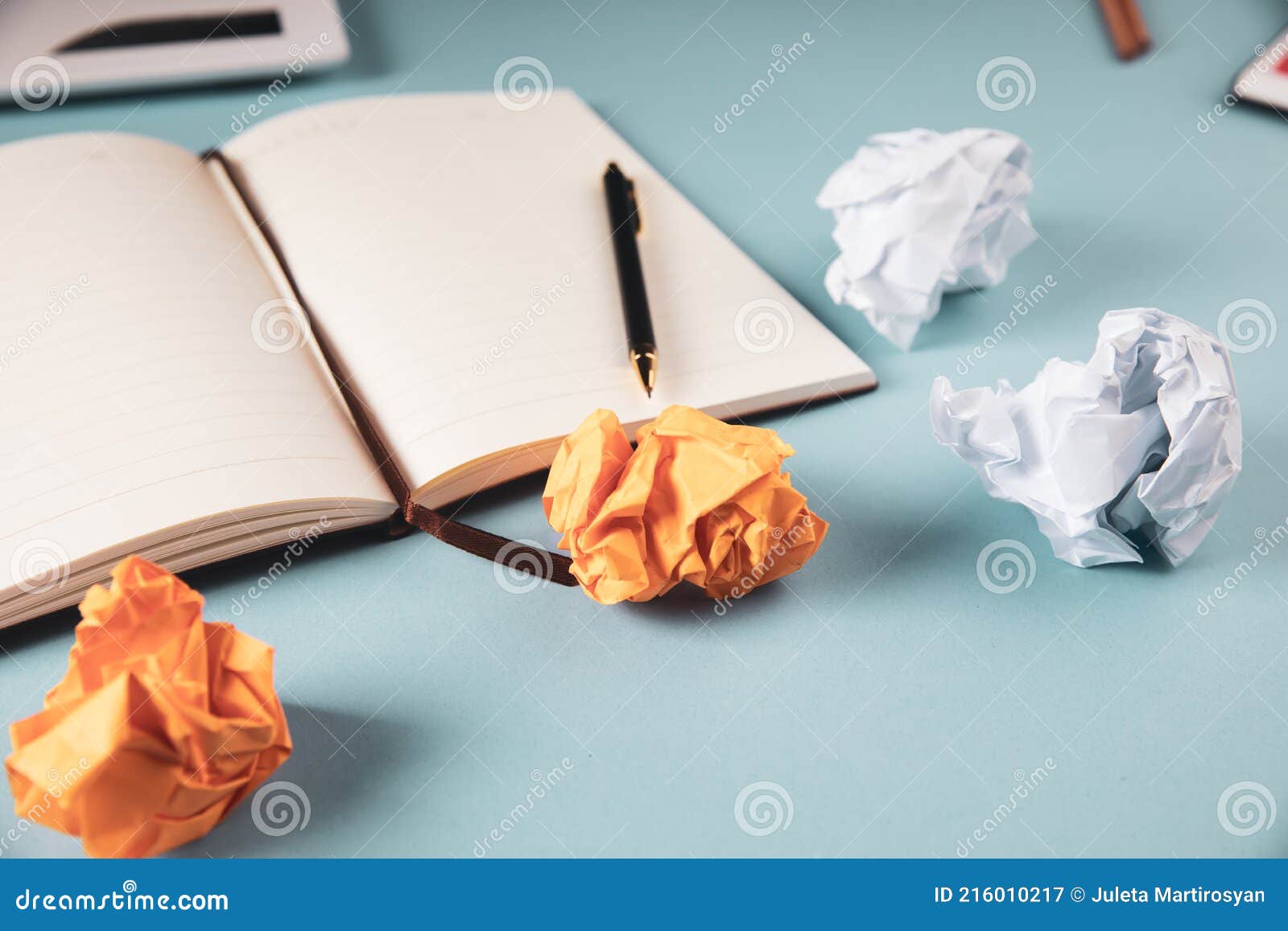 Pen, Notebook and a Wad of Papers Stock Image - Image of notebook, copy ...