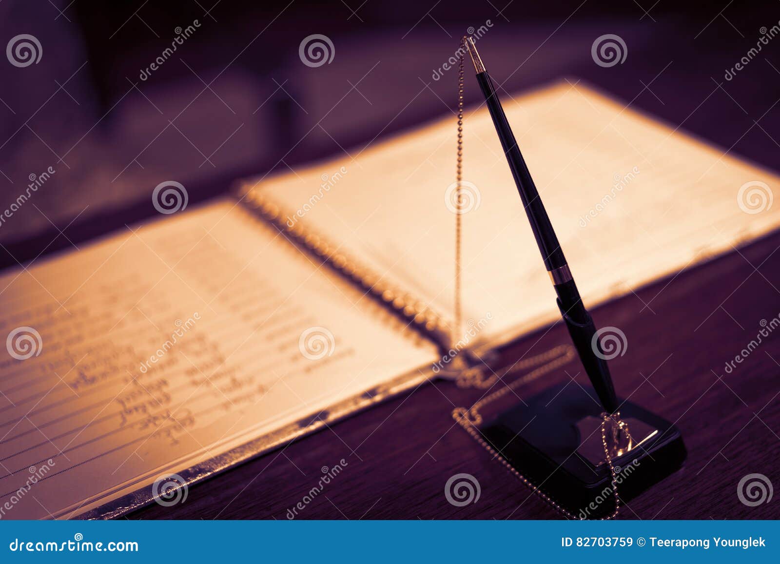 Pen and Notebook on a Wooden Table. Stock Image - Image of indoors ...