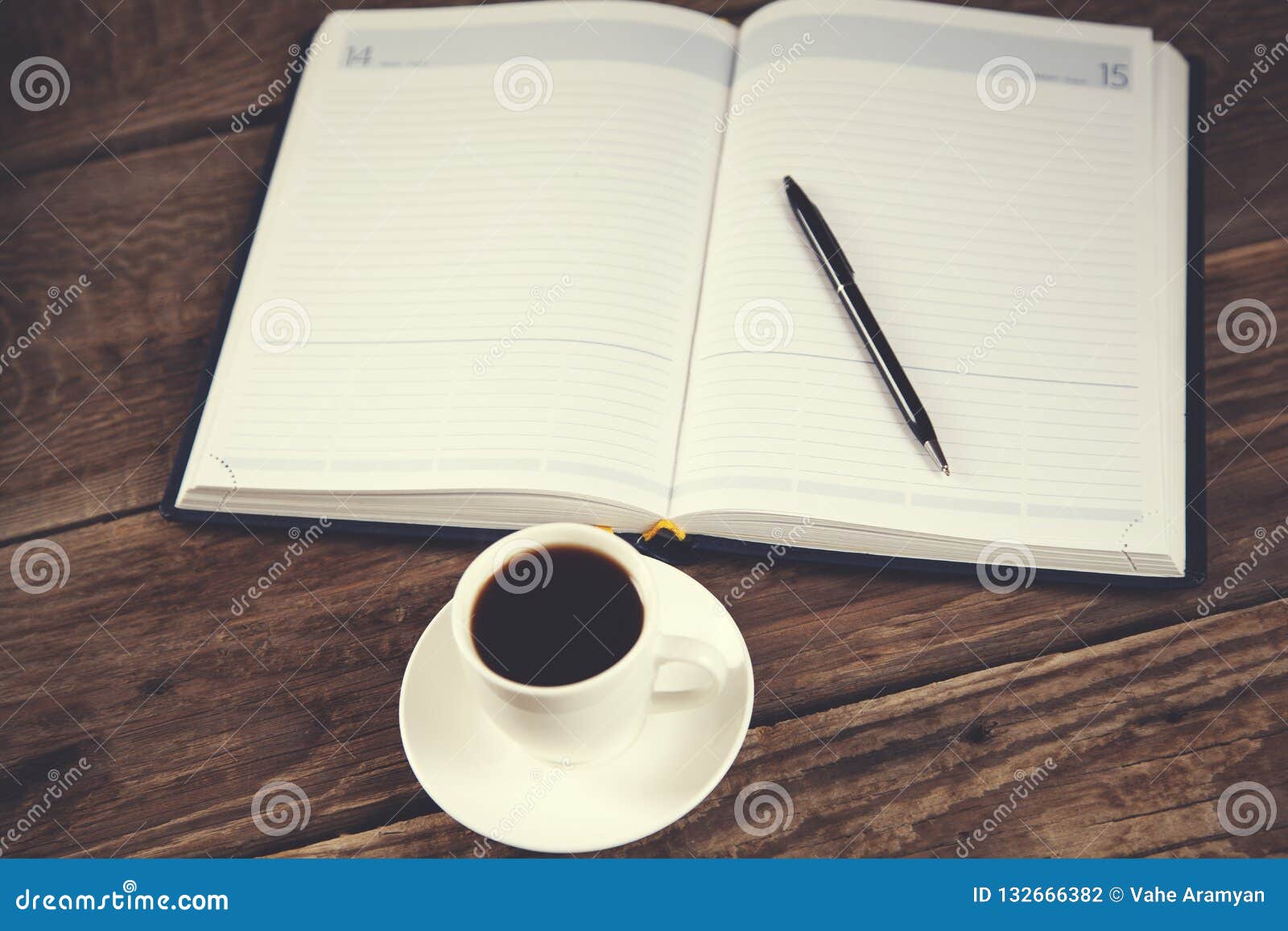 Pen on notepad and coffee stock photo. Image of table - 132666382