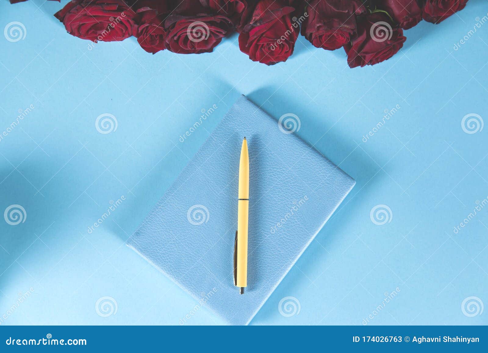 Pen on Notepad with Red Roses Stock Image - Image of wooden, notepad ...