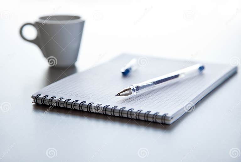 Pen and Notepad on Steel Table. Stock Image - Image of place, equipment ...