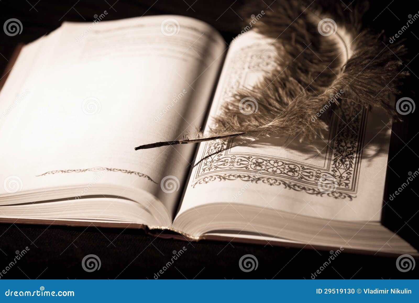 Pen on old book. stock photo. Image of inkwell, retro - 29519130