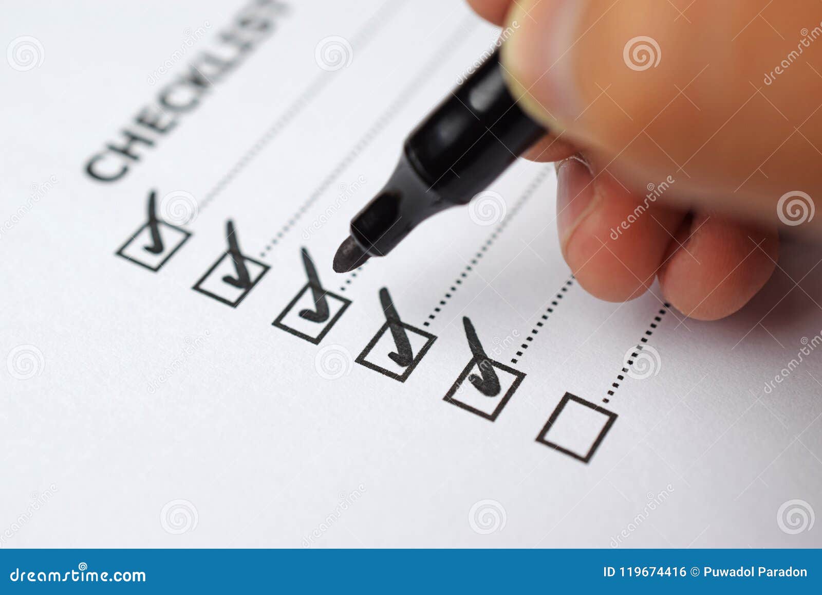 Pen over filled checkboxes stock photo. Image of quality - 119674416