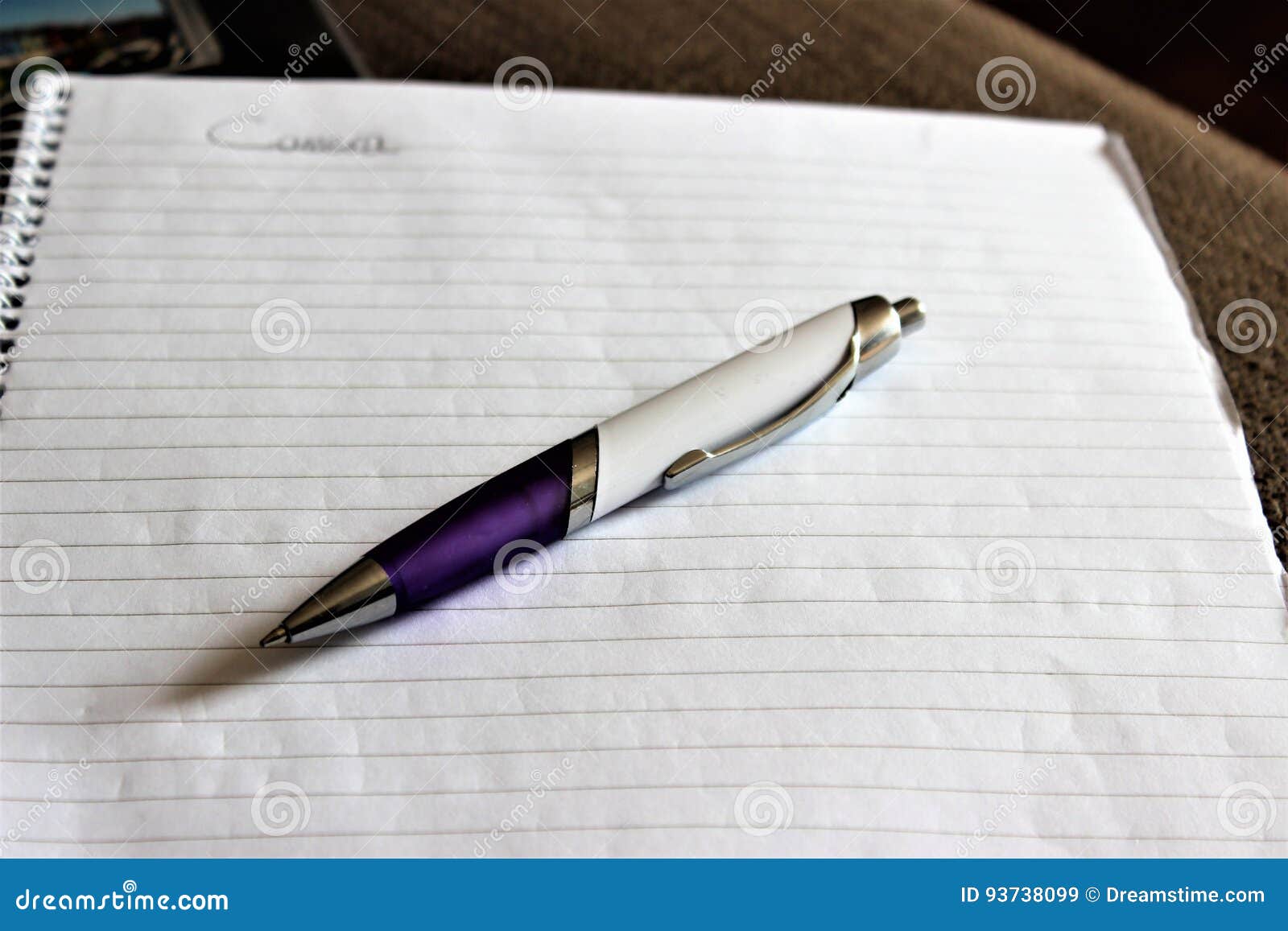 Pen on pad stock image. Image of ballpoint, lined, purple - 93738099