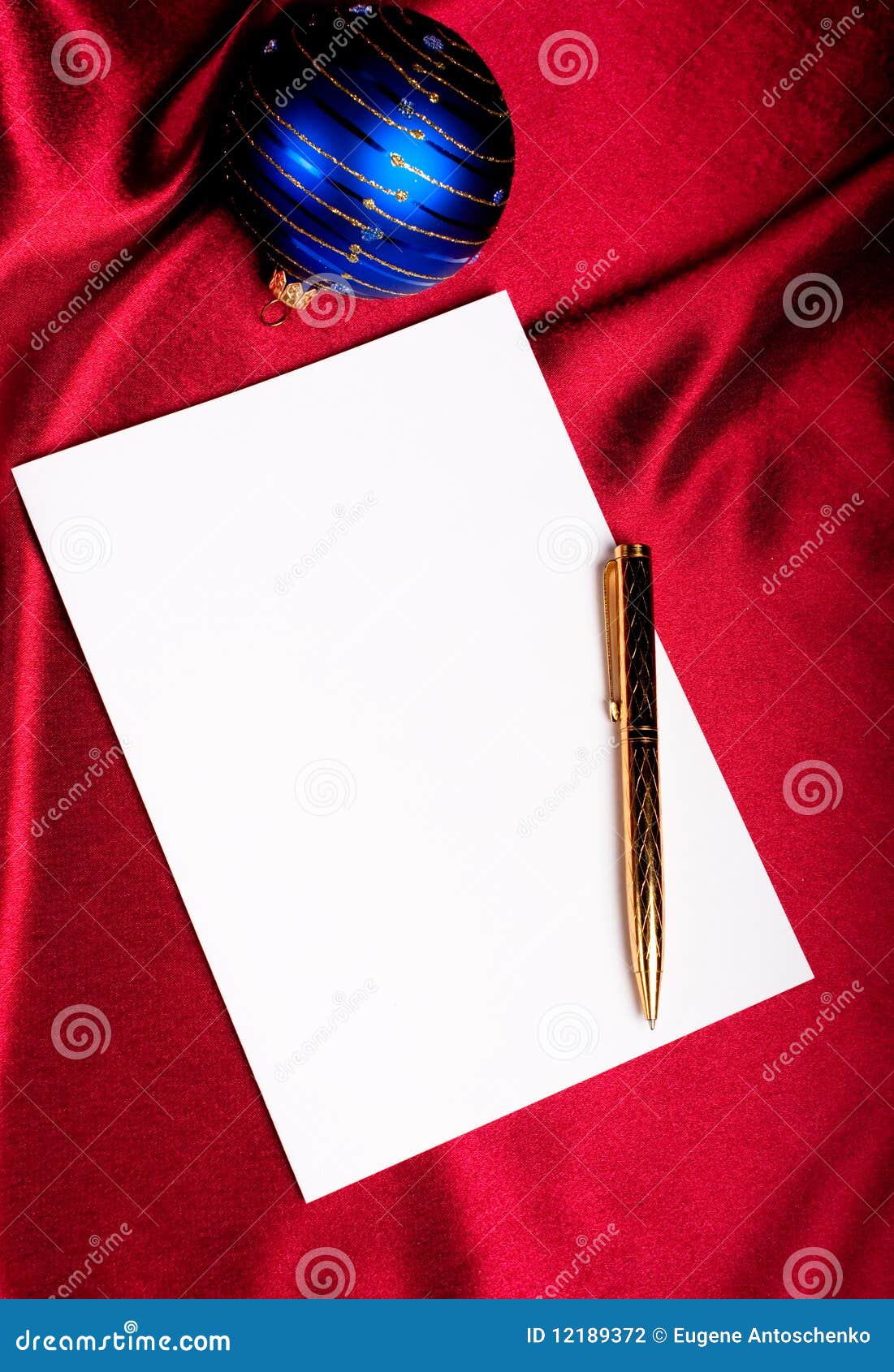 Pen, paper and blue ball. stock photo. Image of ball - 12189372