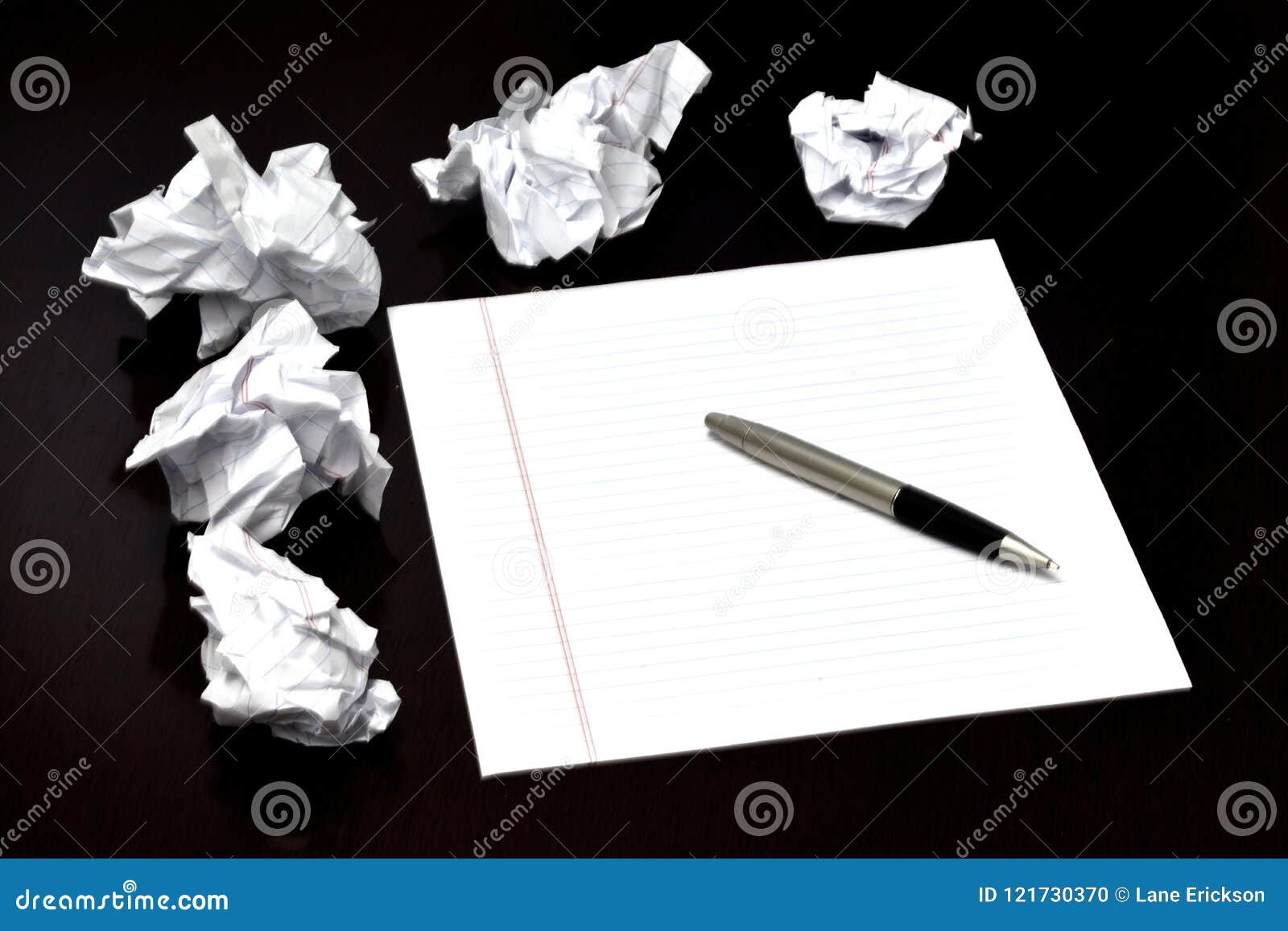 Pen and Paper on Desk with Discarded Trashed Ideas Stock Photo - Image ...