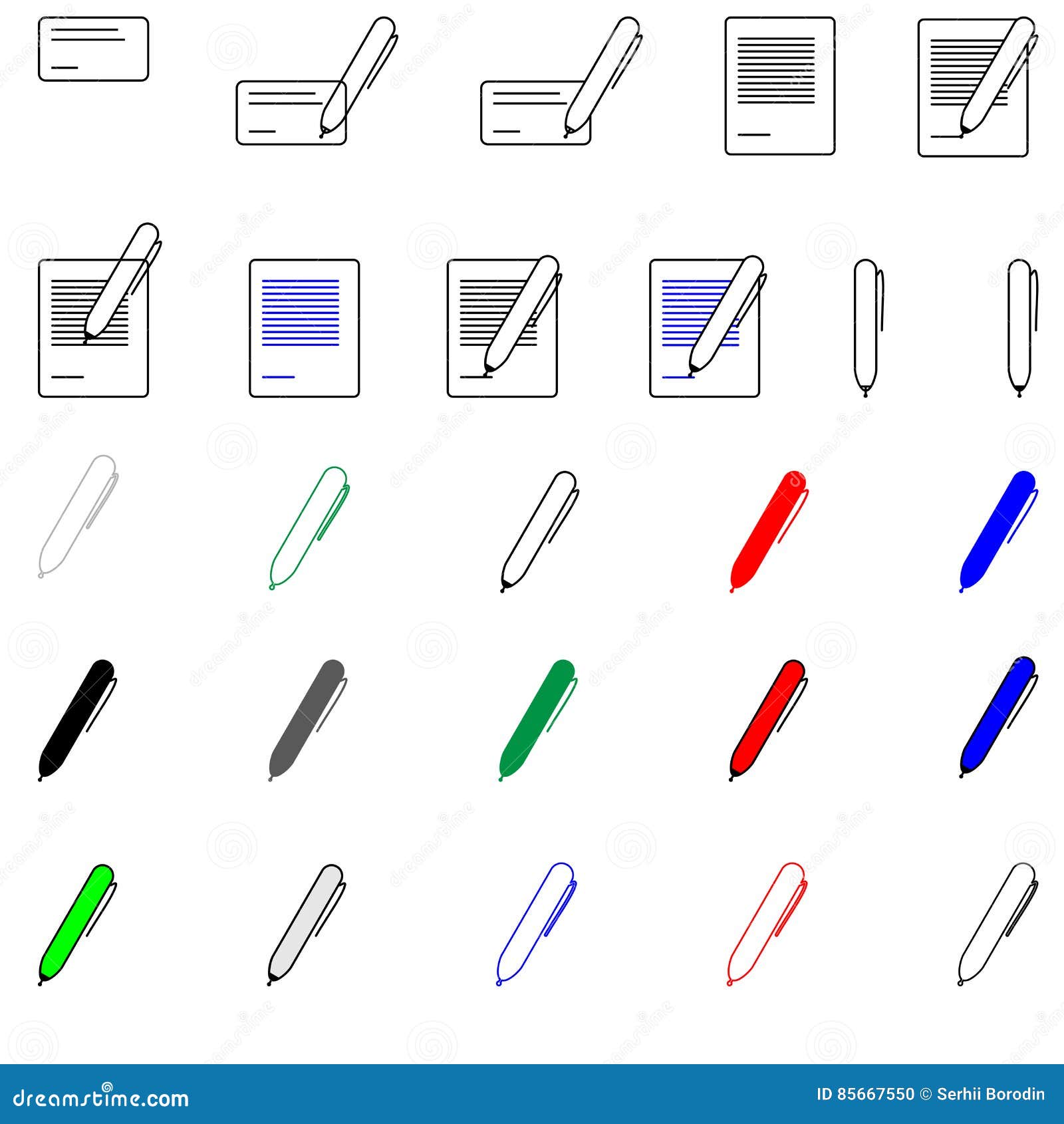 Pen and paper - icons set. stock vector. Illustration of style - 85667550