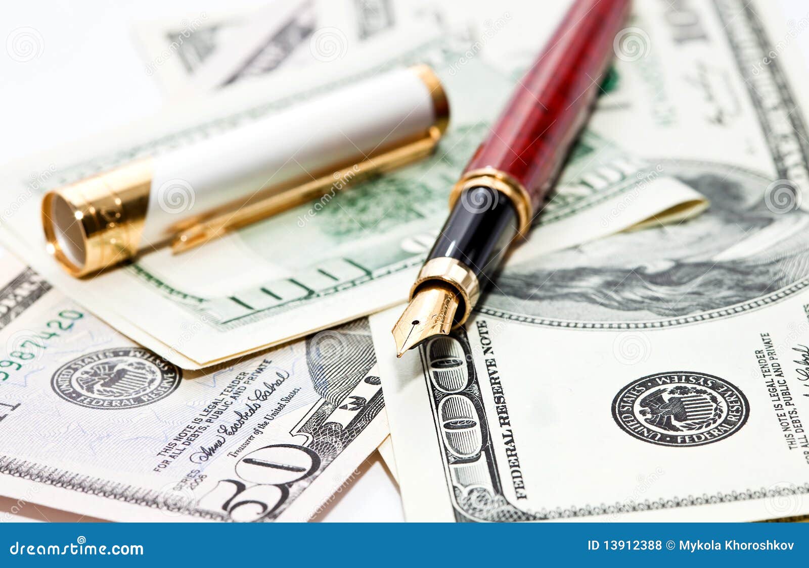 Pen on the paper money stock photo. Image of dollar, capital - 13912388