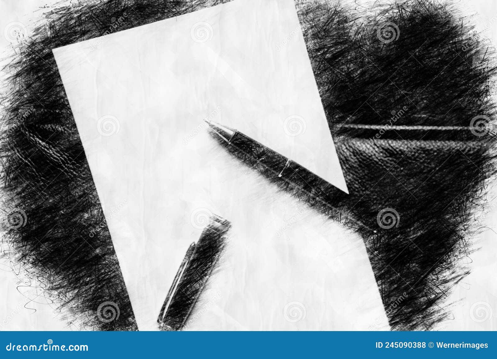 Pen and Paper in Pencil Drawing Style Stock Illustration - Illustration ...