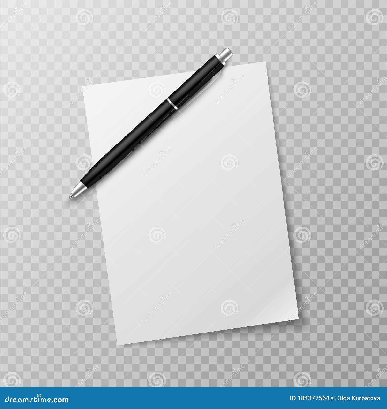 Pen And Paper Sheet. Blank White Paper Sheet And Ballpoint Pen Top View ...