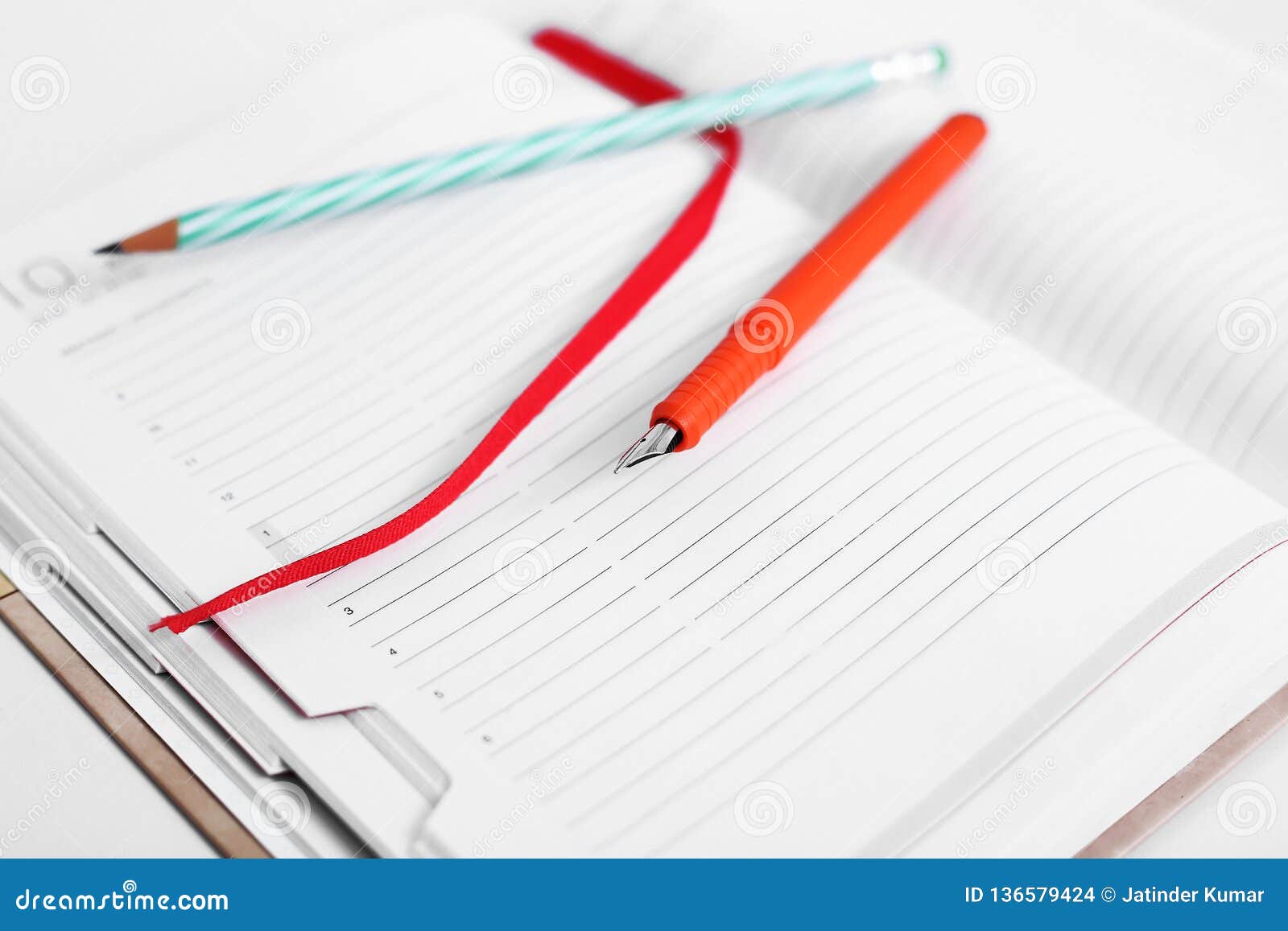 Pen and Pencil on the Blank Diary Stock Photo - Image of notepaper ...