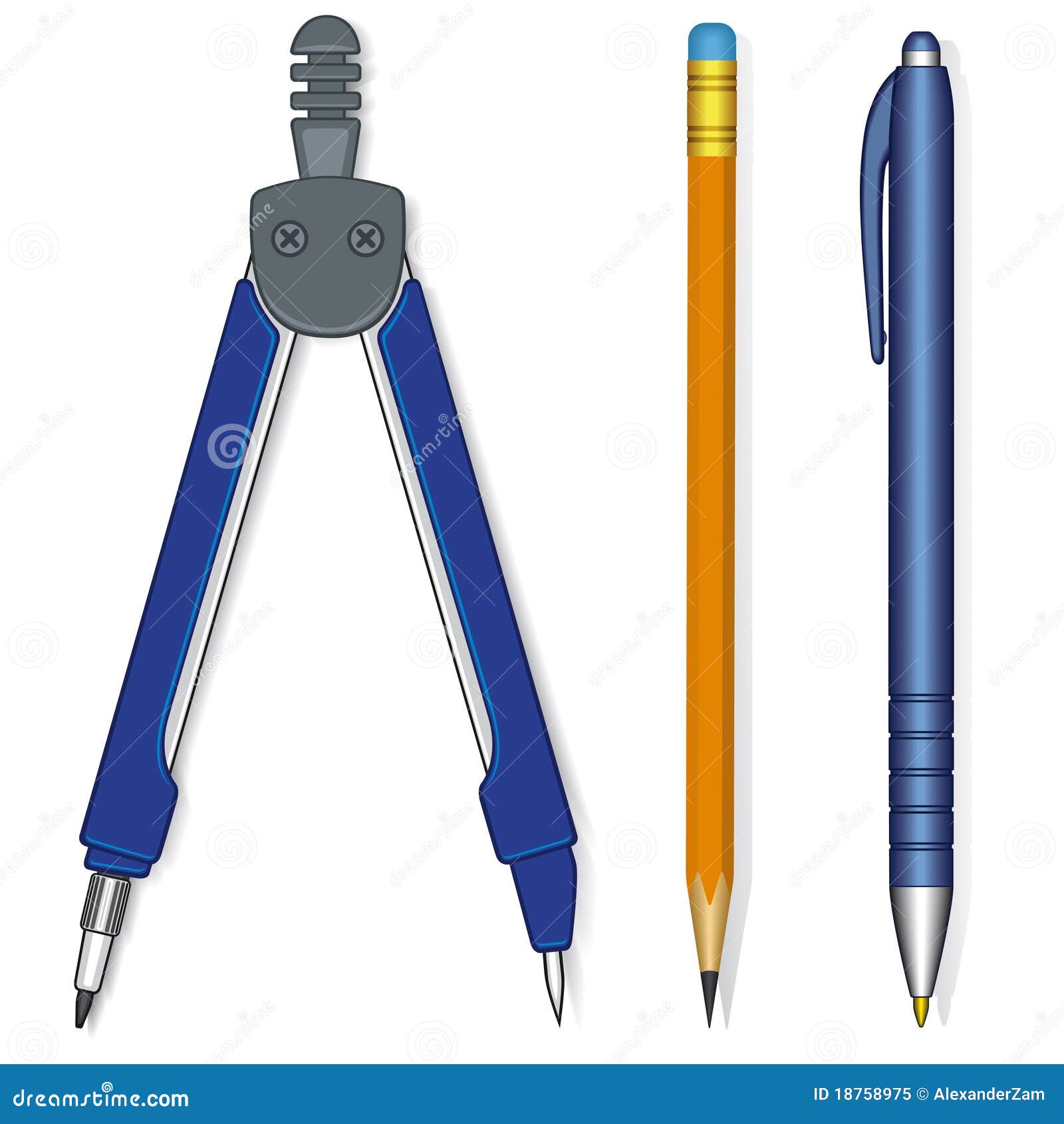 Pen, Pencil and Compasses stock vector. Illustration of instrument ...
