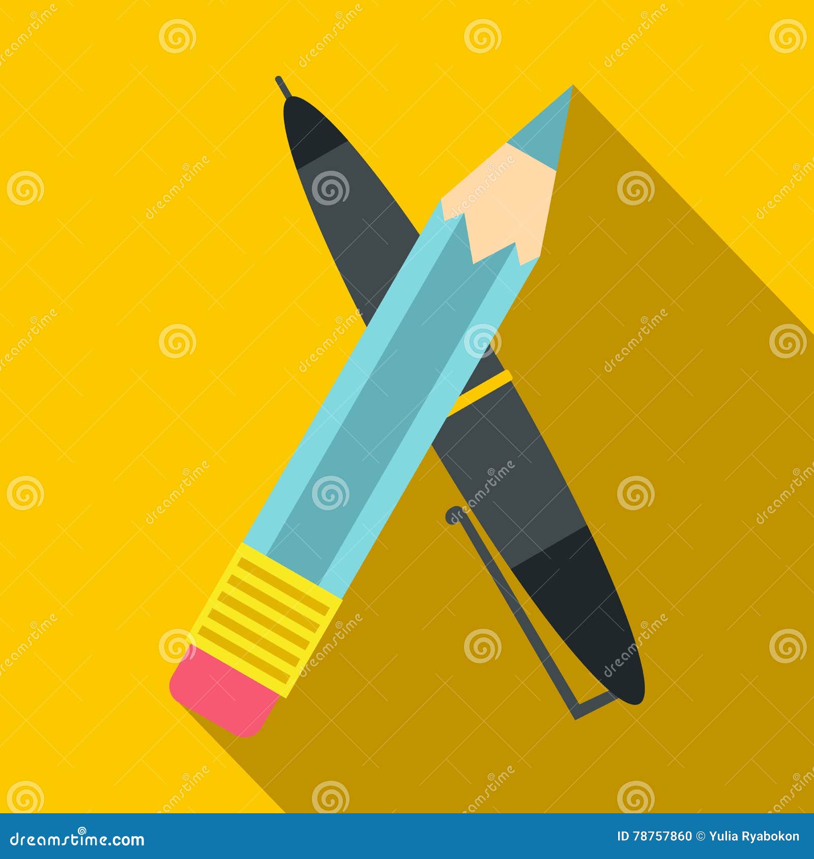 Pen and Pencil Icon, Flat Style Stock Vector - Illustration of pencil ...