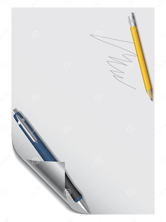 Pen and pencil with paper stock vector. Illustration of design - 14029354