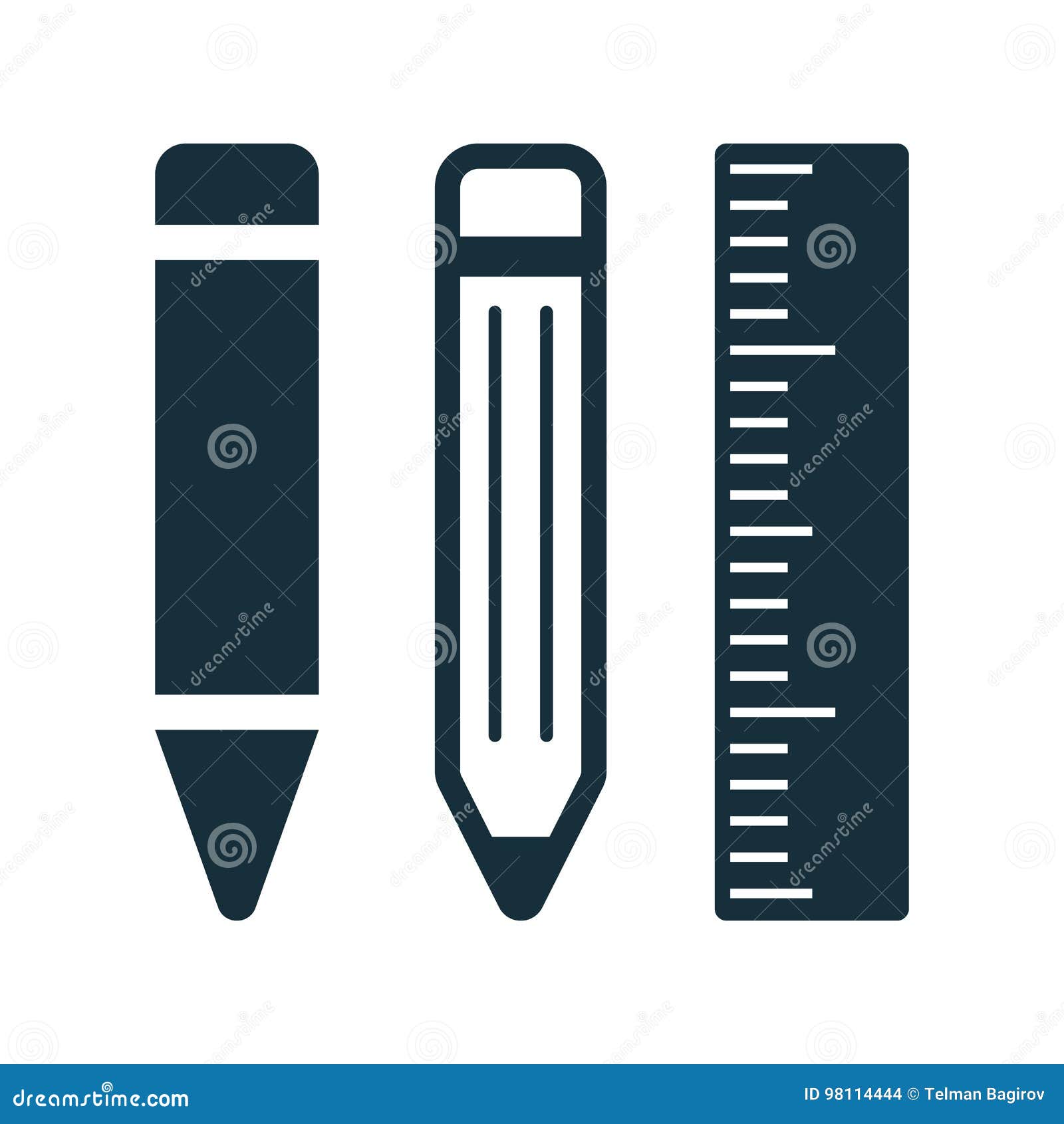 Pen Pencil Ruler Icon on White Background Stock Illustration ...