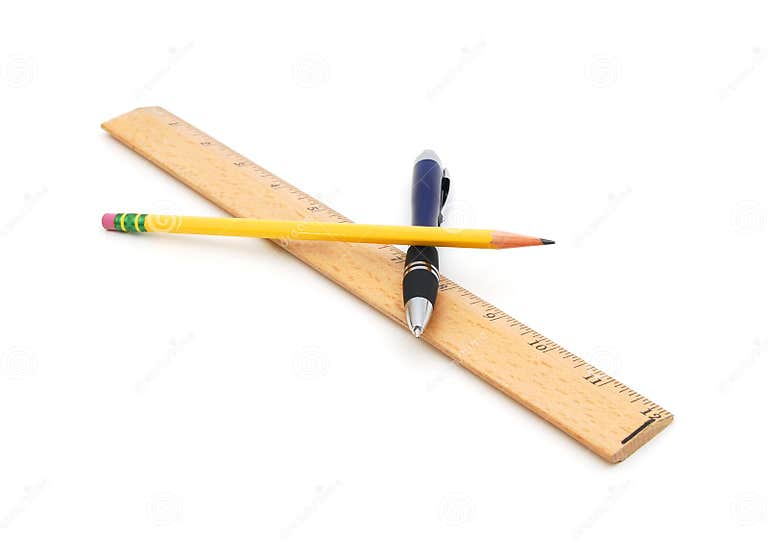 Pen, pencil and ruler stock image. Image of yellow, closeup - 30112955