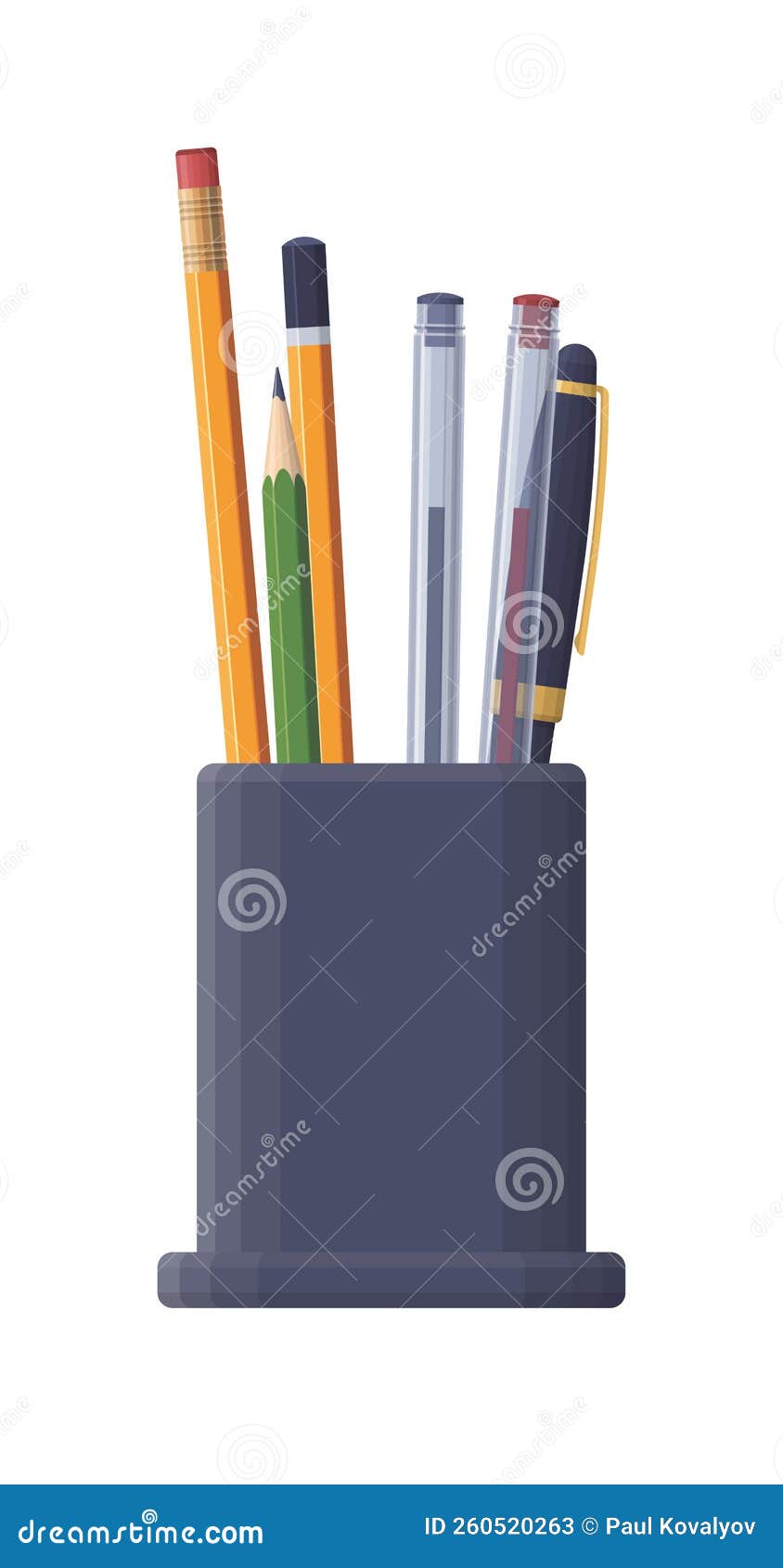 Pen Pencil Stand. Vector Flat Isolated Stationery Set Stock Vector ...